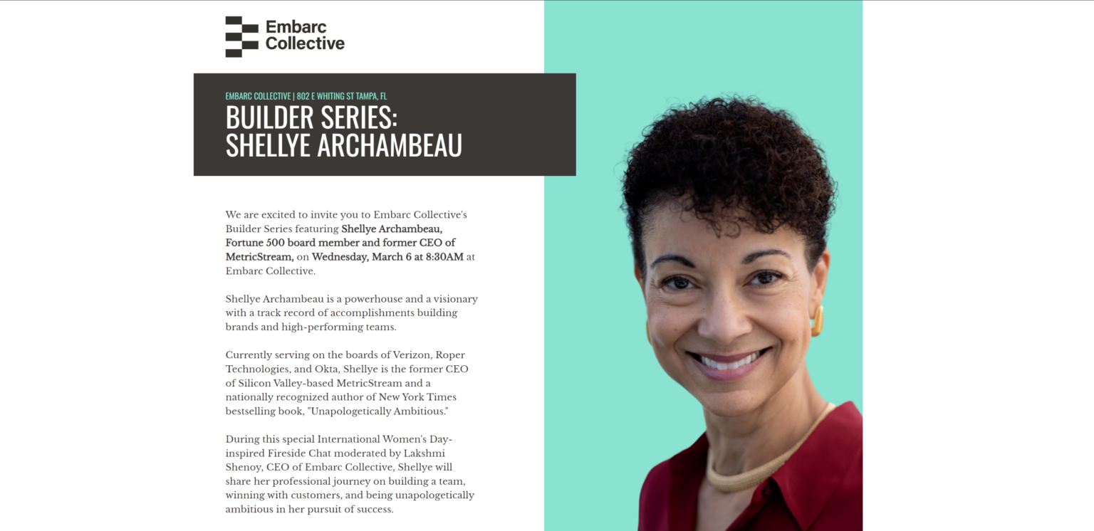 Embarc Collective's Builder Series: Shellye Archambeau - Tampa Bay Tech
